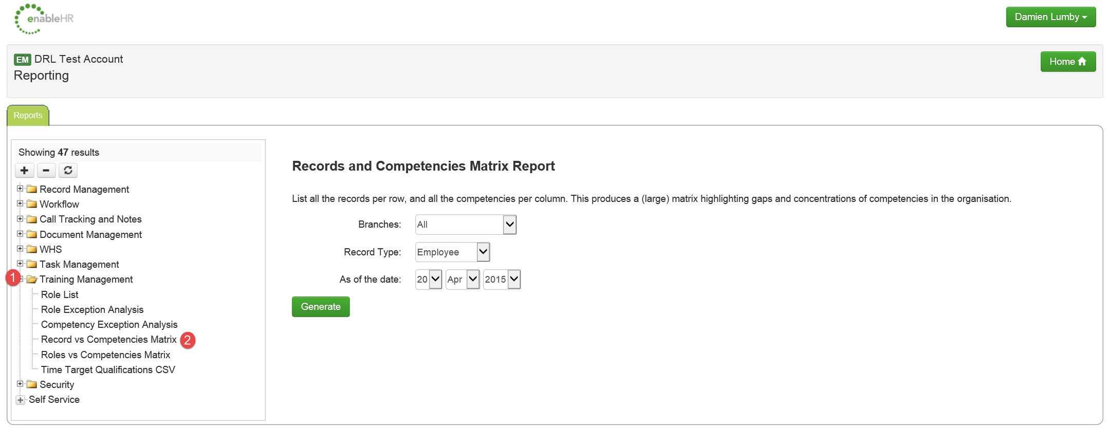 Records and Competencies Matrix Report – enableHR